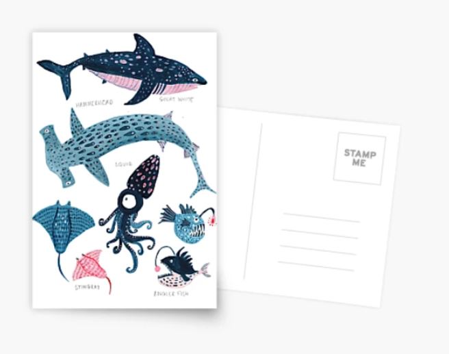 Sea Creatures Postcard – Blue Dog Posters