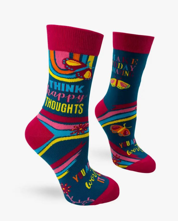 Think Happy Thoughts Socks Ladies – Blue Dog Posters