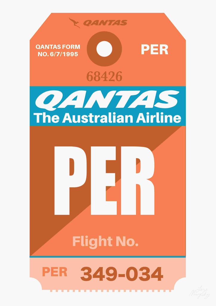 Qantas Luggage Tag PER by Liza Murphy A3 – Blue Dog Posters