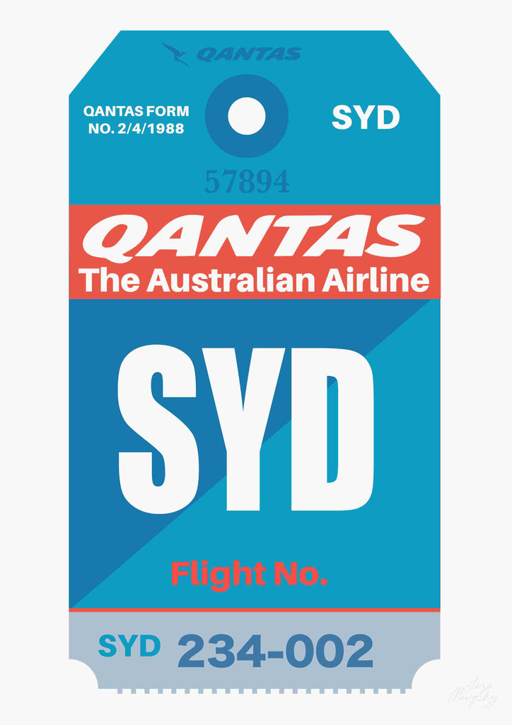 Qantas Luggage Tag SYD by Liza Murphy A5 – Blue Dog Posters